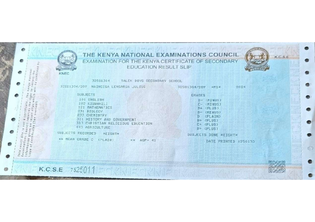 K.C.S.E 2024 Result Slip for Talek Boys Secondary School - Studocu