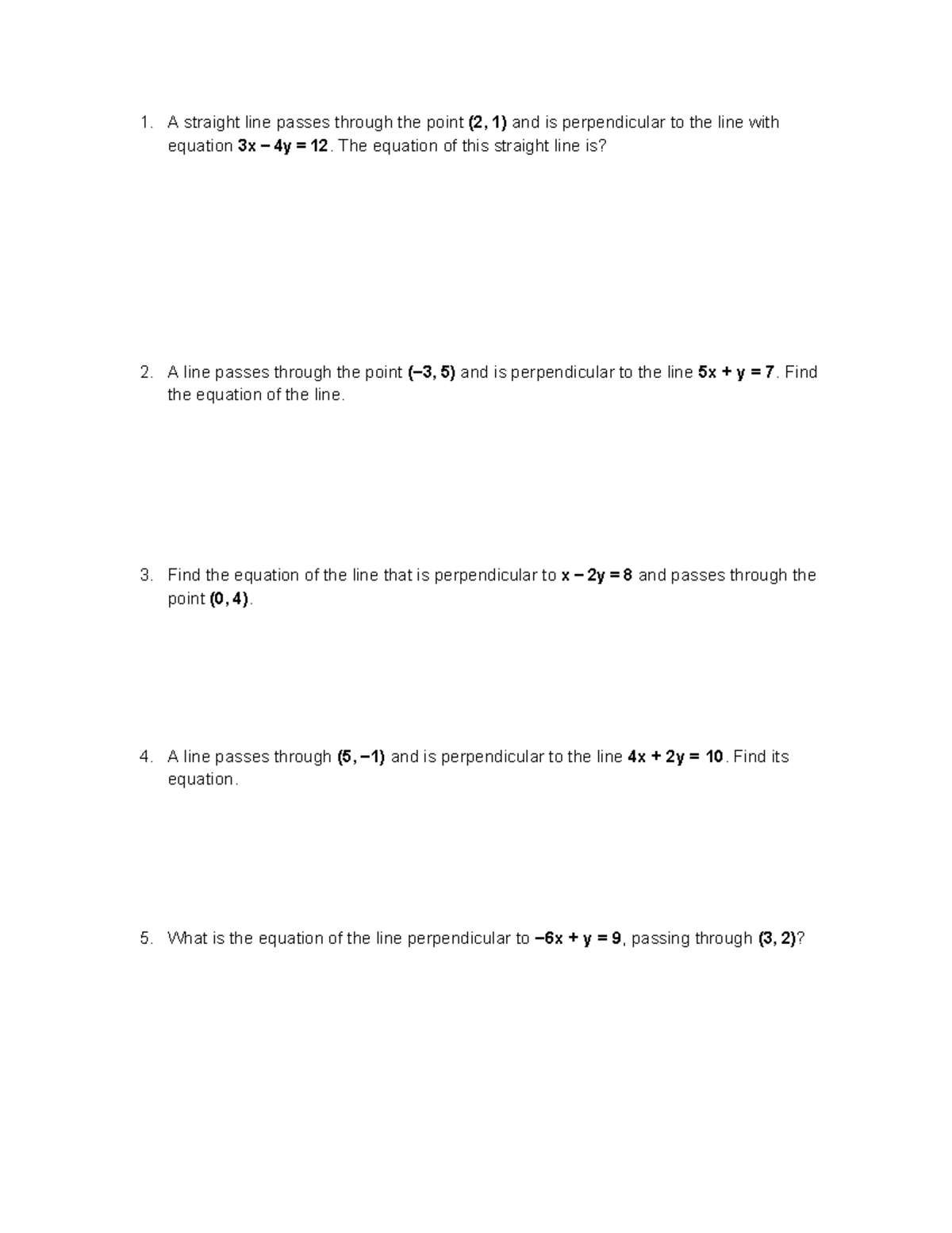 Harder Linear Equations: Perpendicular Lines and Their Equations - Studocu