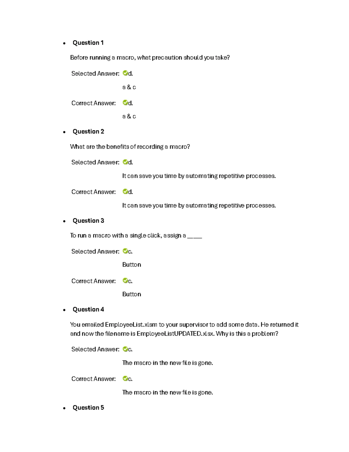 AB1403 - Excel Quiz 5 Answers & Review for Data Management - Studocu