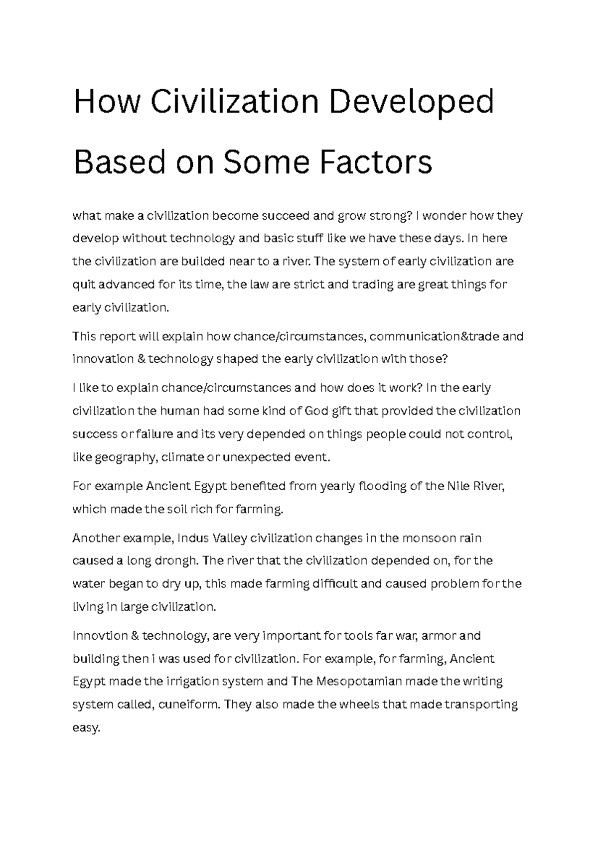 Factors Influencing the Development of Early Civilizations - Studocu