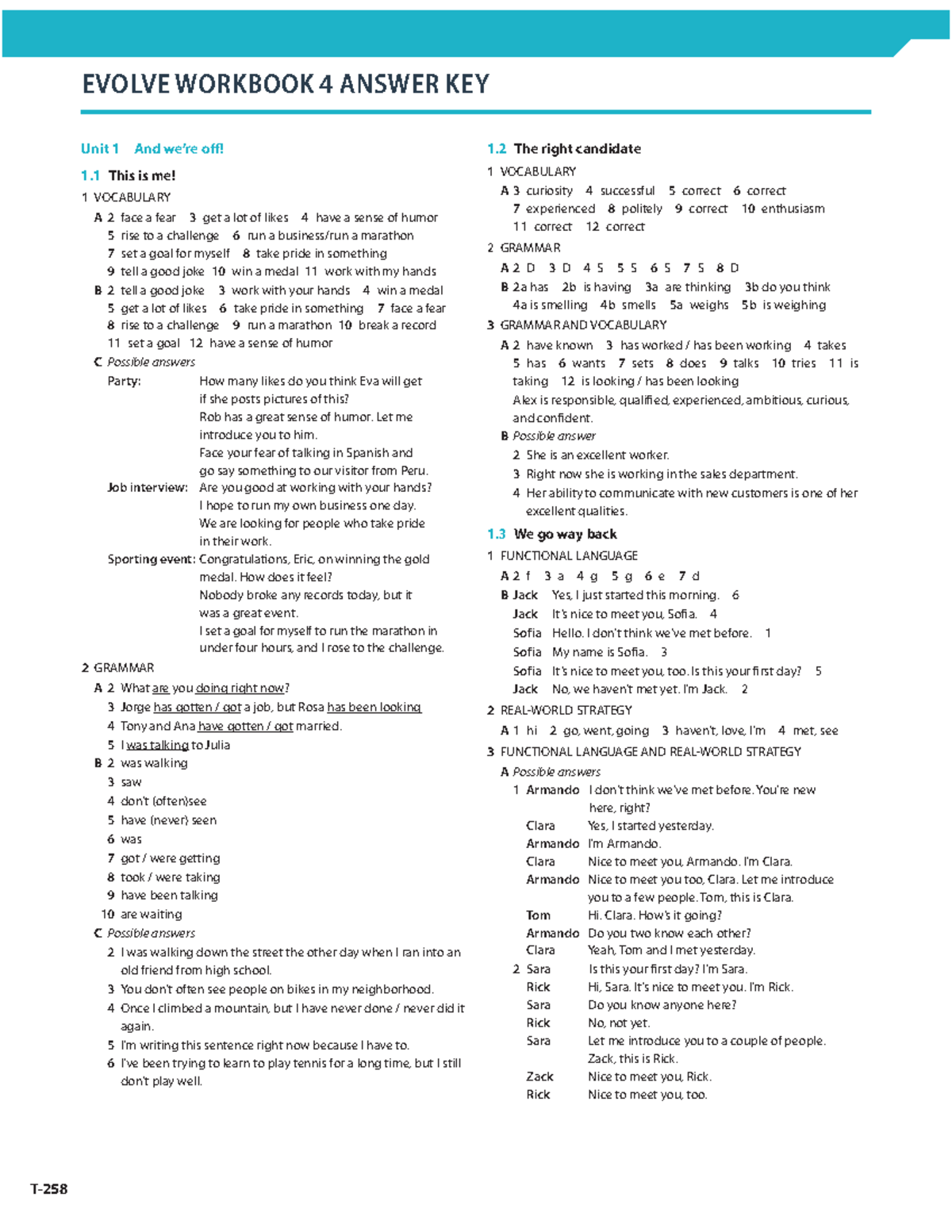 Evolve 4 Workbook - Comprehensive Answer Key for Units 1-5 - Studocu