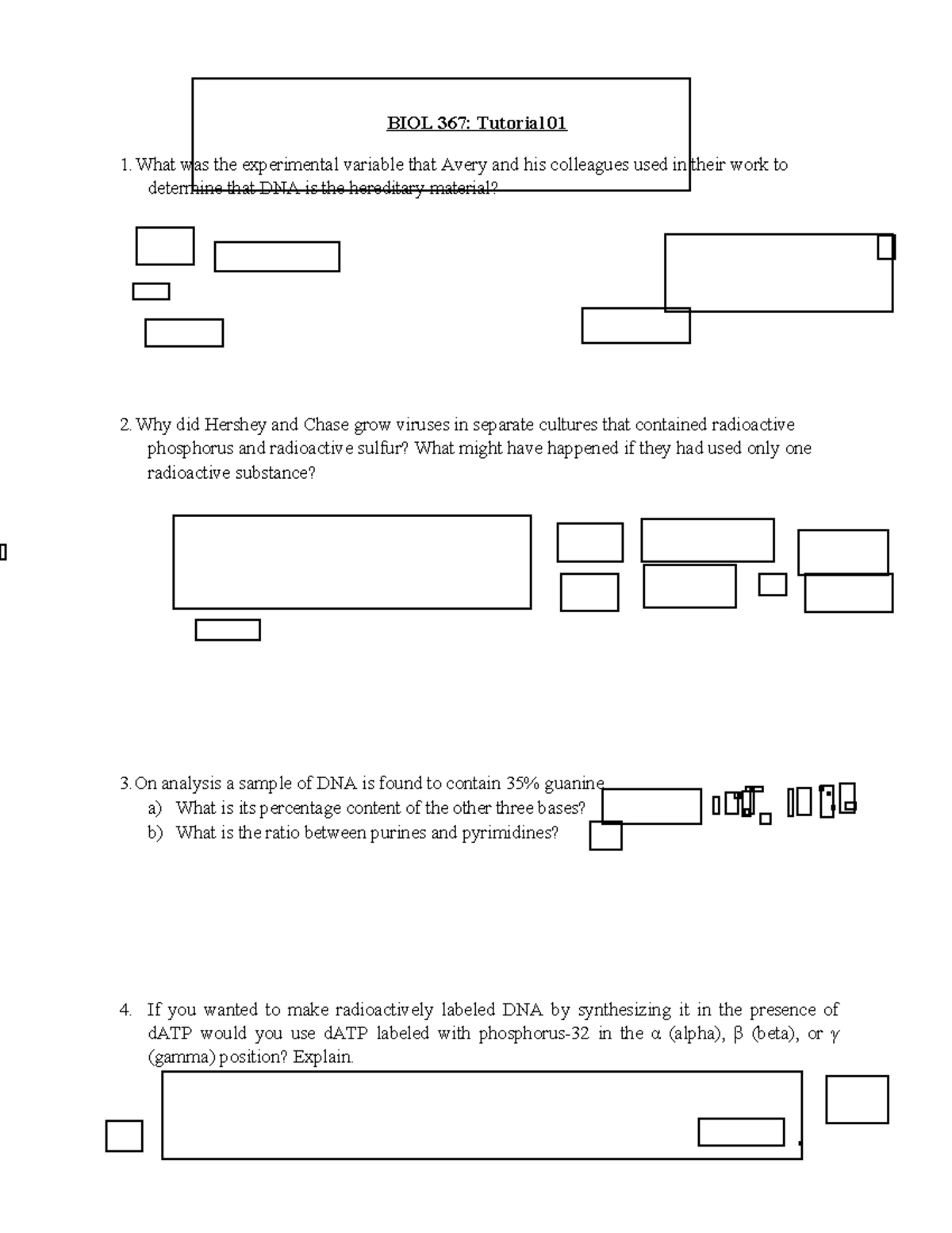 BIOL 367 Tutorial 01 - BIOL 367: Tutorial 01 What was the experimental ...