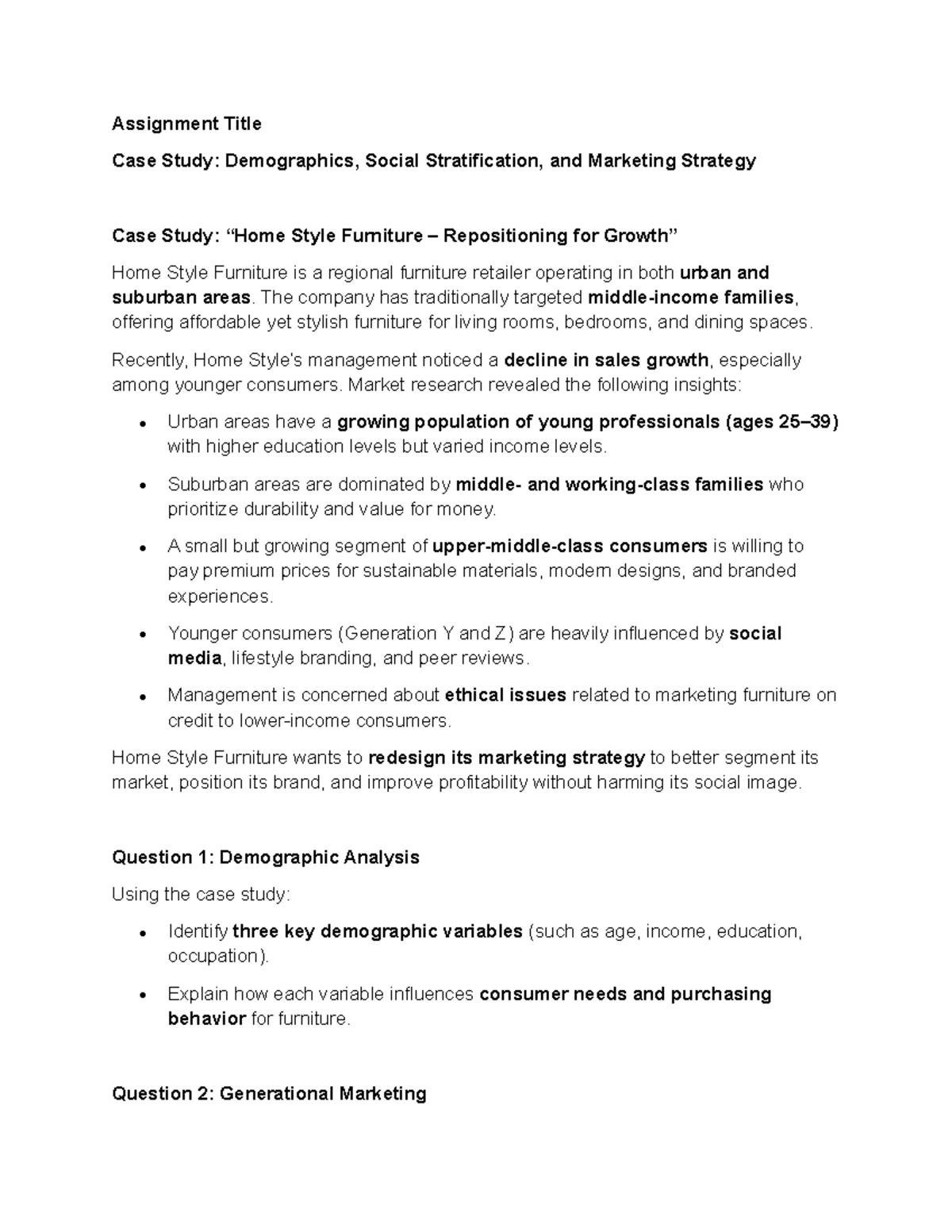 Consumer Behavior Assignment 3: Case Study on Demographics & Marketing ...
