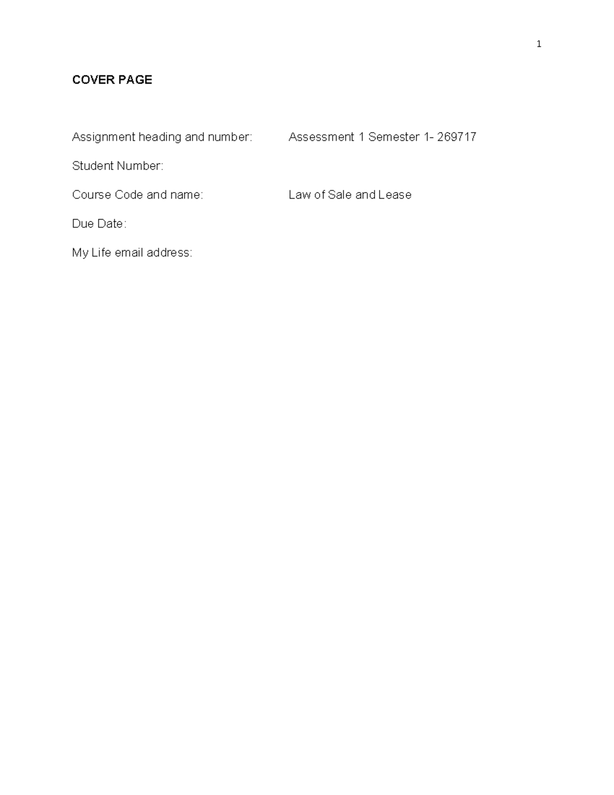 Assessment 1 - LPL 4801 - Sale and Lease Analysis - Studocu