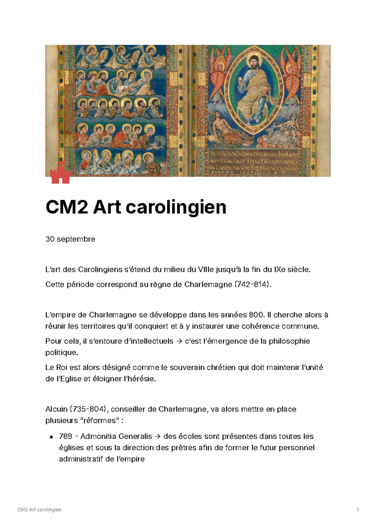 CM2 Art Carolingien : Charlemagne et l'Influence Culturelle du IXe ...