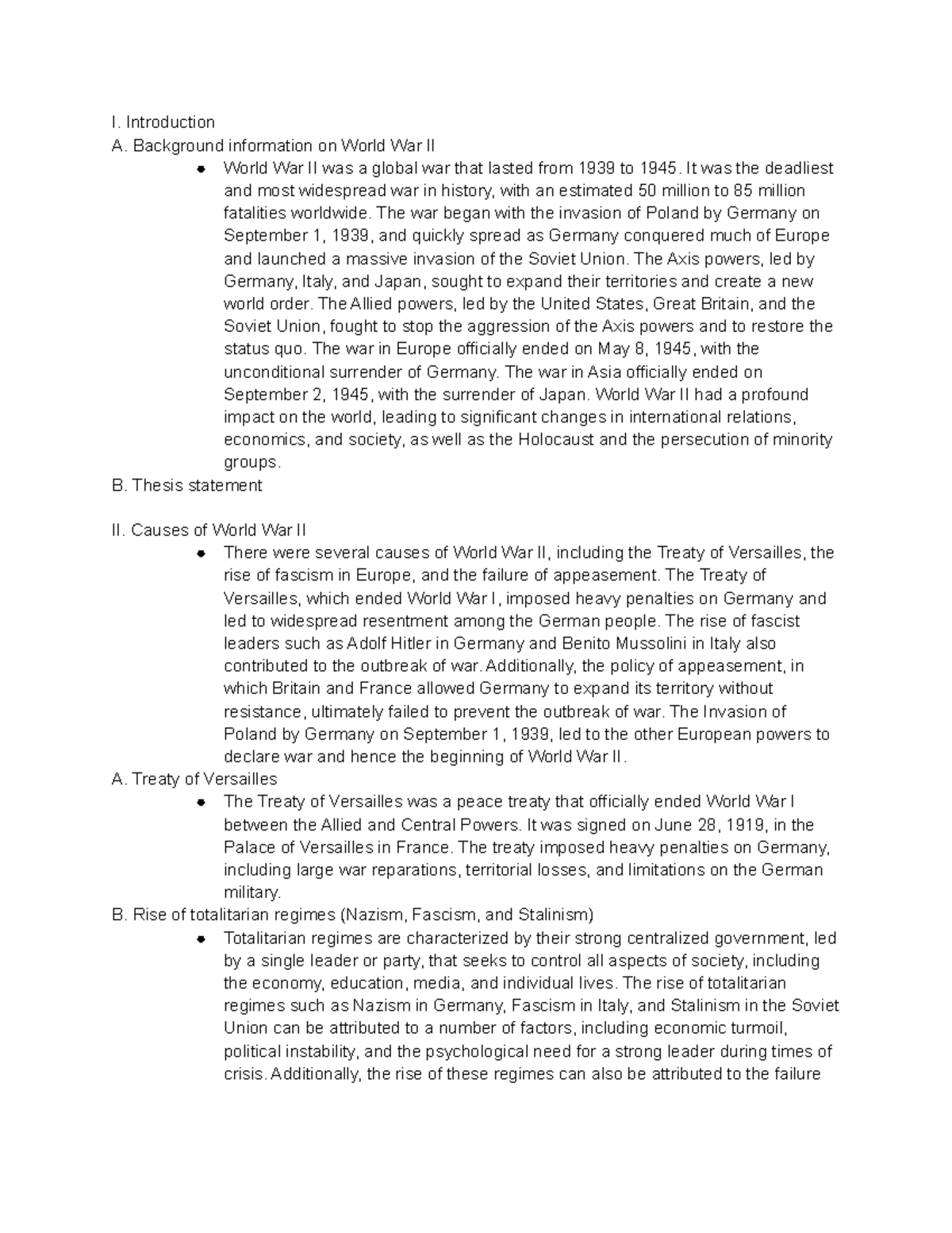 World War 2 Final Essay Revised Outline - I. Introduction A. Background ...