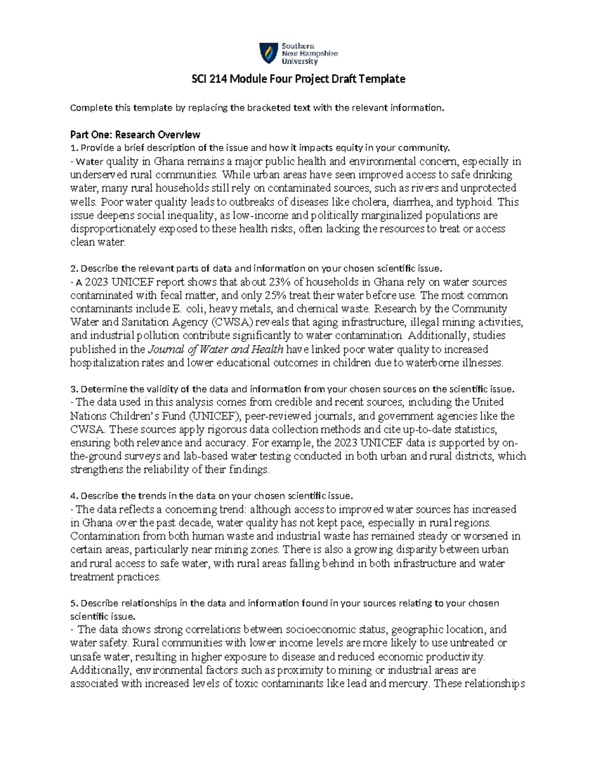 SCI 214 Module Four Project: Water Quality and Equity in Ghana - Studocu
