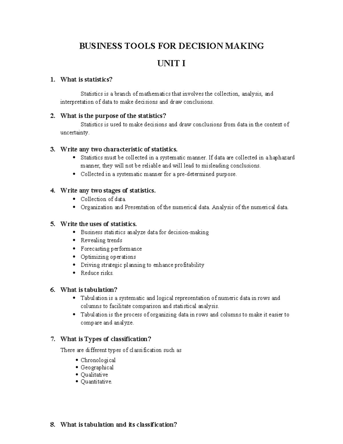 Business Tools FOR Decision Making (2 Marks) - BUSINESS TOOLS FOR ...