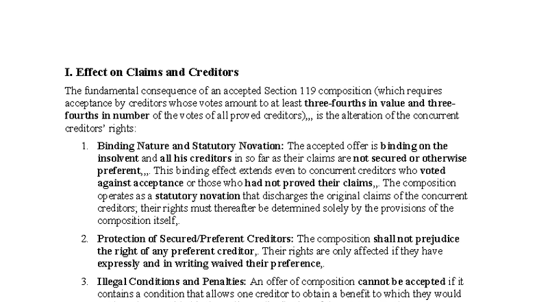 Composition and Its Effects on Claims, Creditors, and Property - Studocu