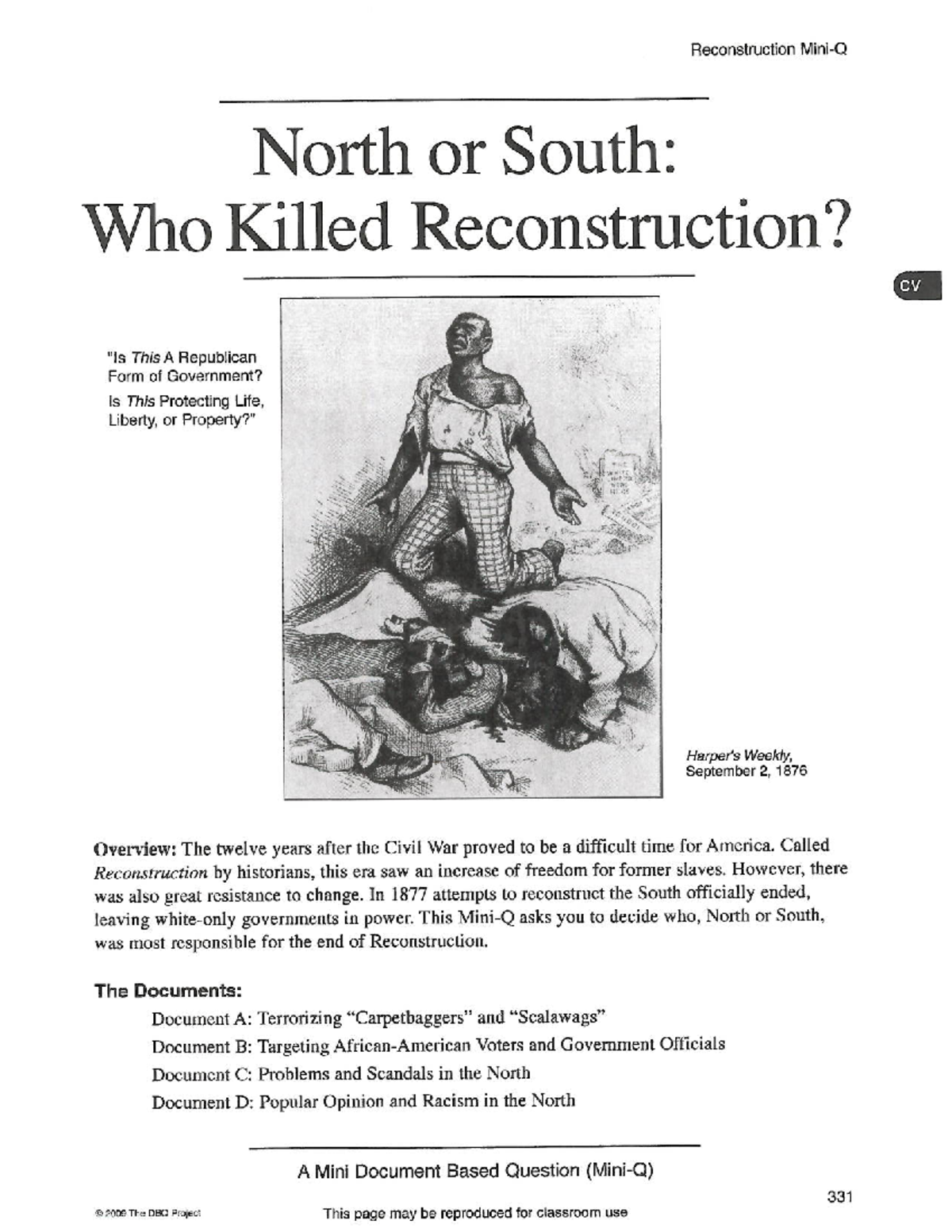 North South Killed Reconstruction DBQ - Reconstruction North or South ...