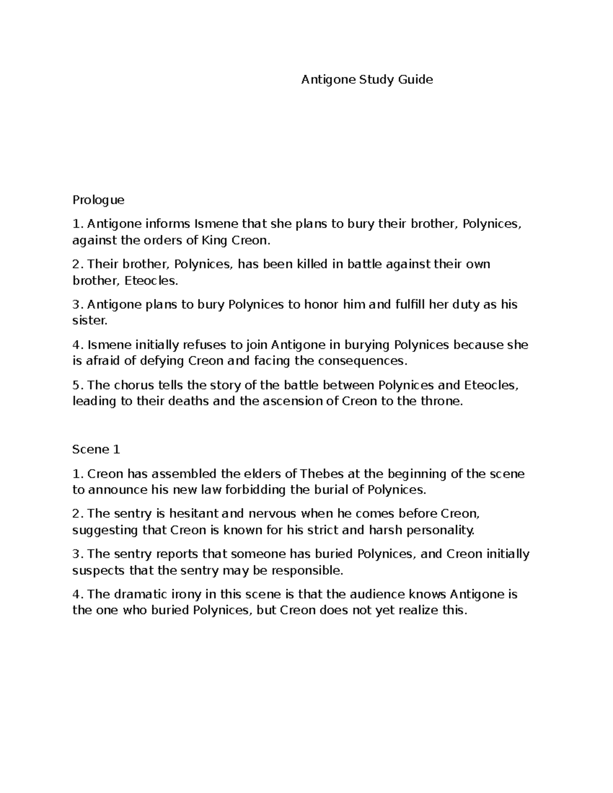 Antigone Study guide - My degree - Antigone Study Guide Prologue ...