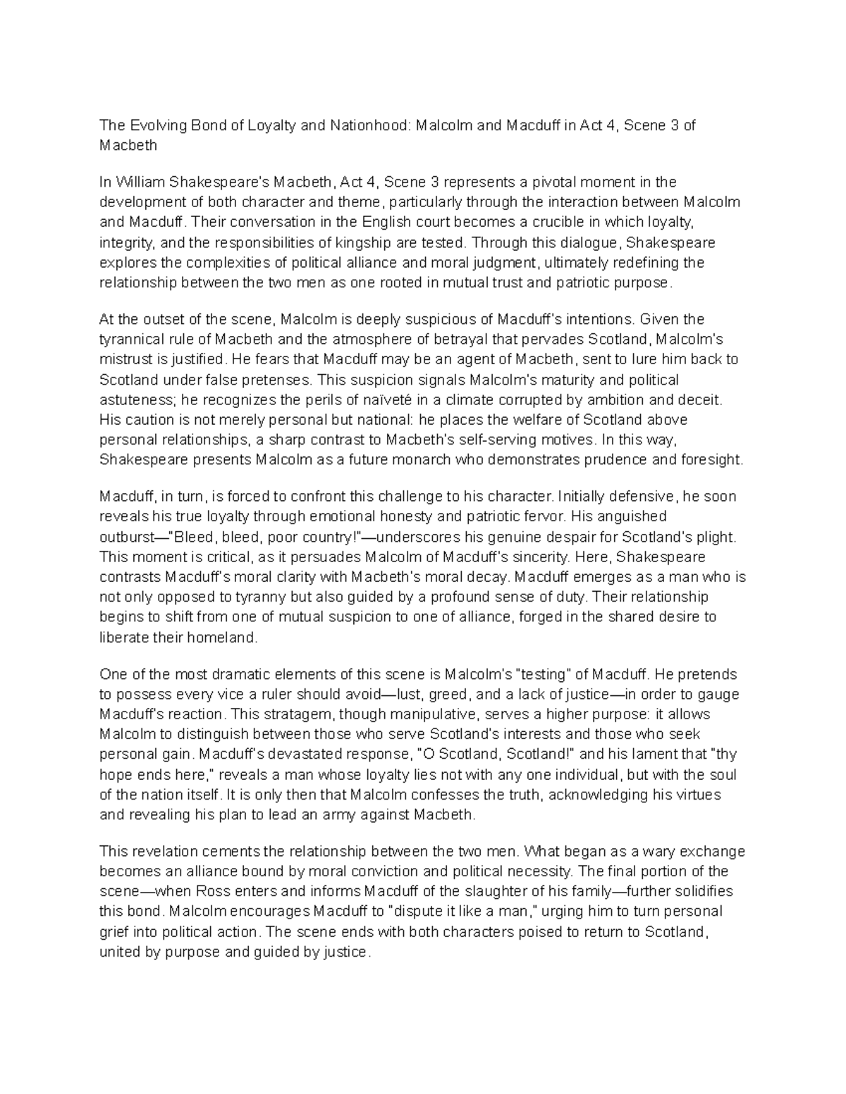 Malcolm and Macduff: Loyalty and Nationhood in Macbeth (Act 4, Scene 3 ...