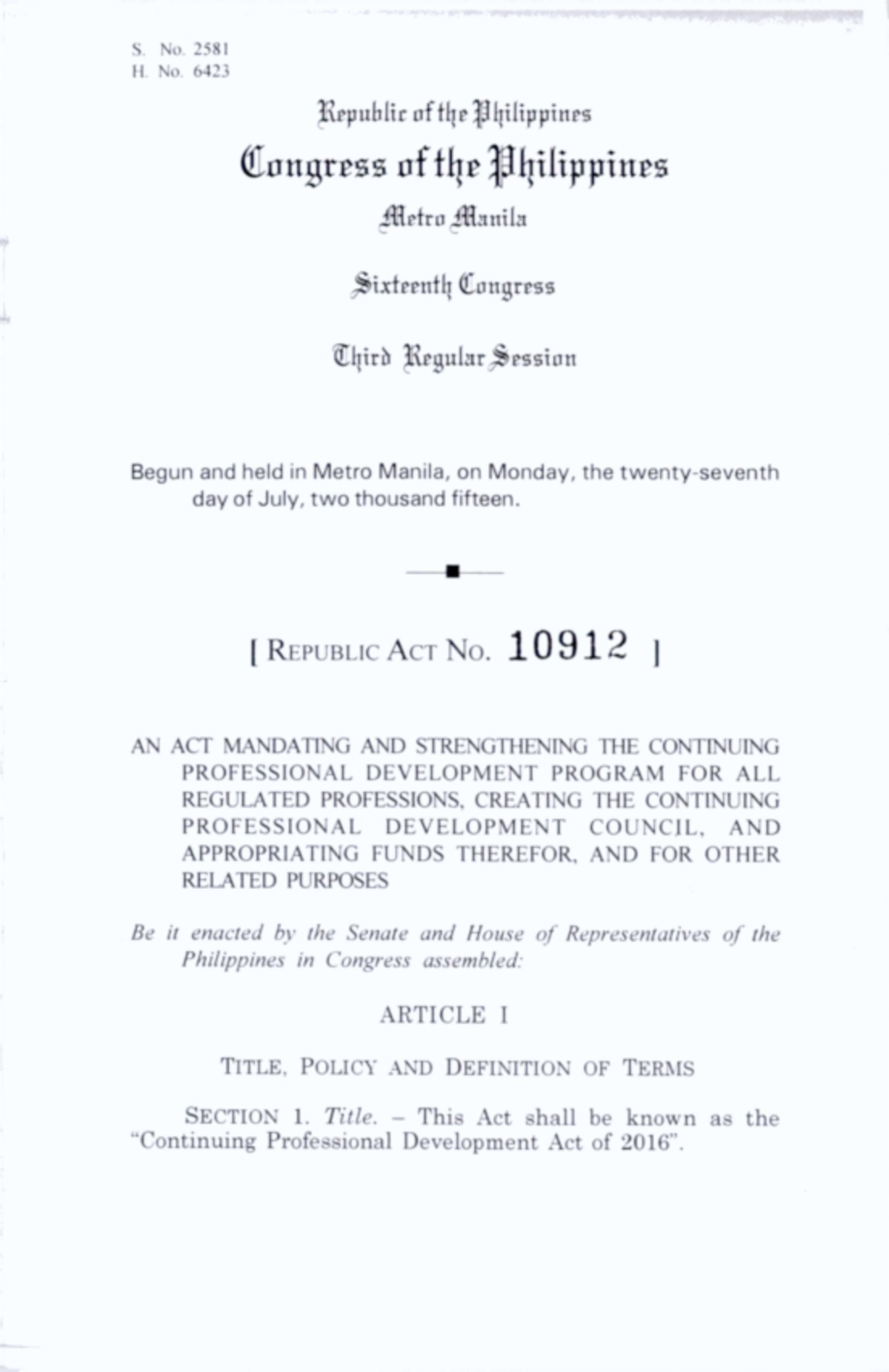 RA-10912 - MT Laws Module 5 - S. No. 2581 H. No. 6423 JJ^public of tljp ...