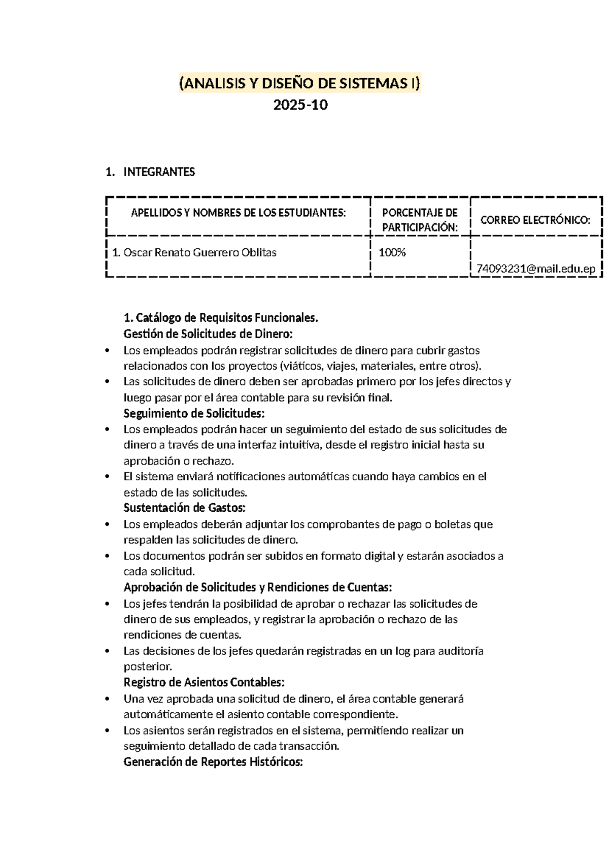 Análisis y Diseño de Sistemas I: Requisitos y Metodología Ágil - Studocu