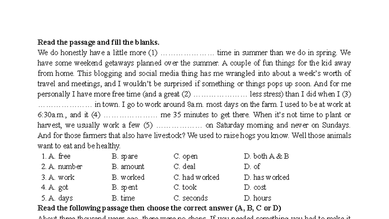 Passage Completion Exercise: Fill in the Blanks - Studocu