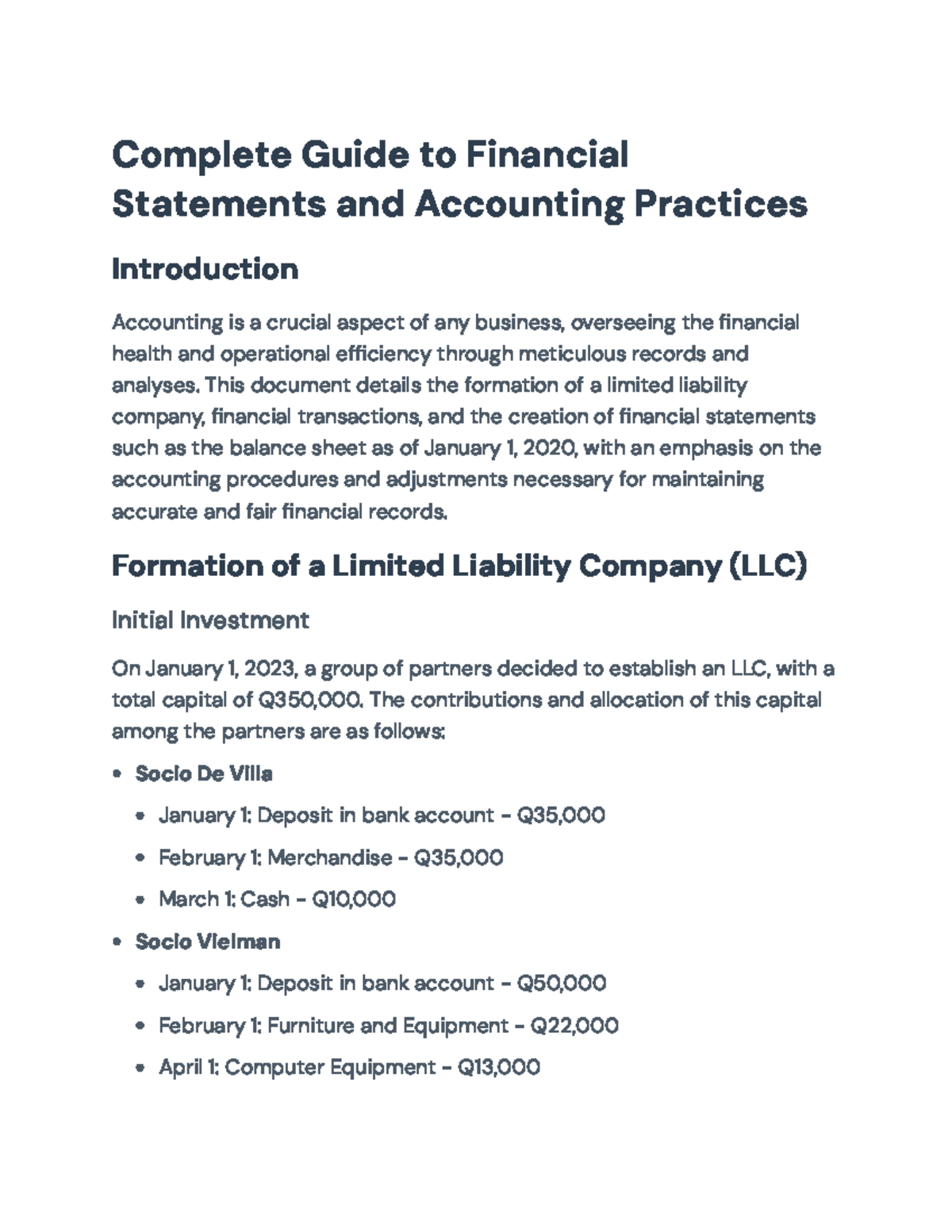 Guide to Financial Statements and Accounting Practices for LLC ...