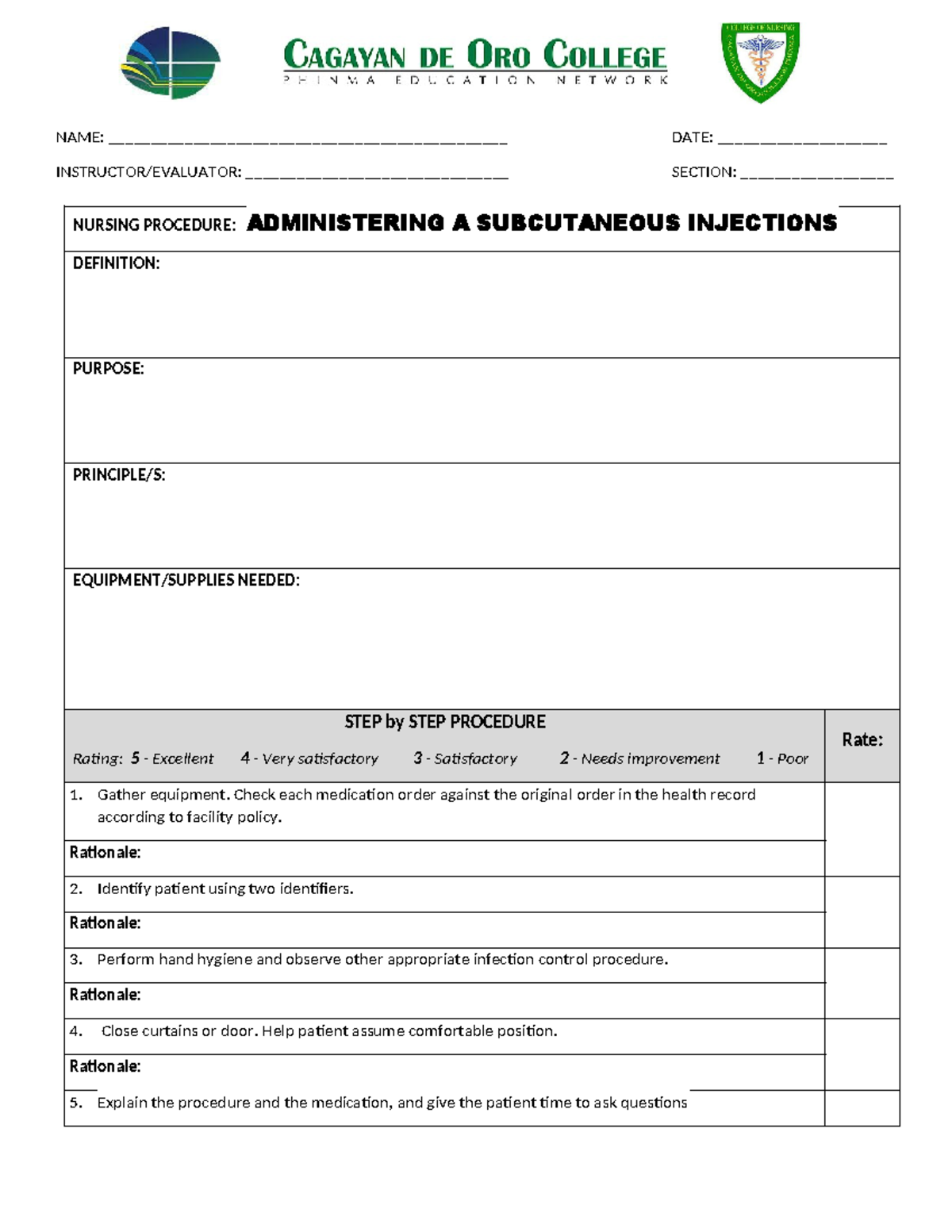Copy of Checklist Subcu Administration - NAME