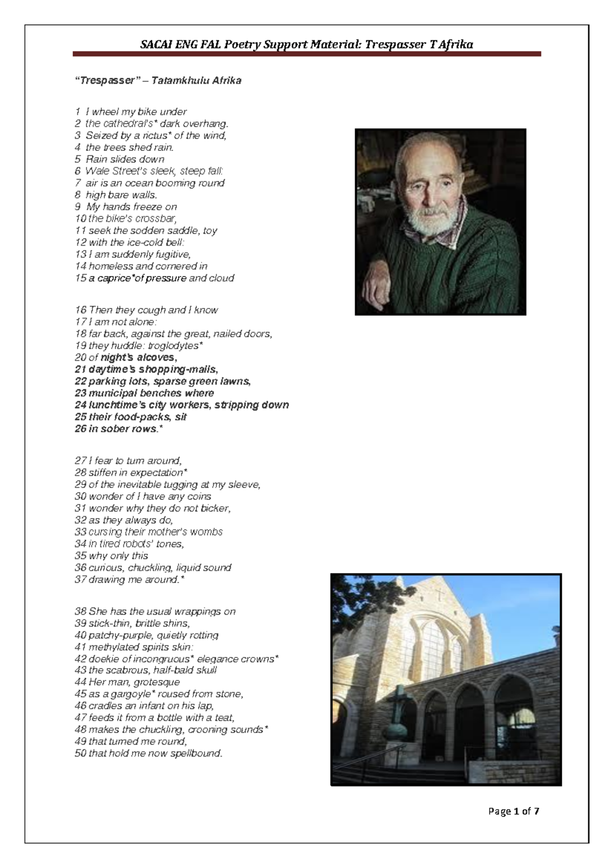 SACAI ENG FAL Poetry Support: Analysis of "Trespasser" by T. Afrika ...