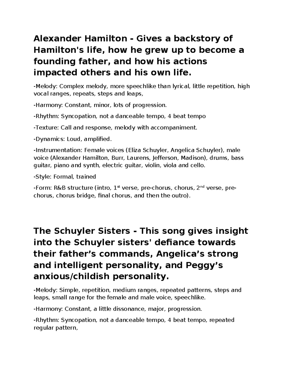Hamilton Musical Extra Credit: Analyzing Character Melodies and Themes ...
