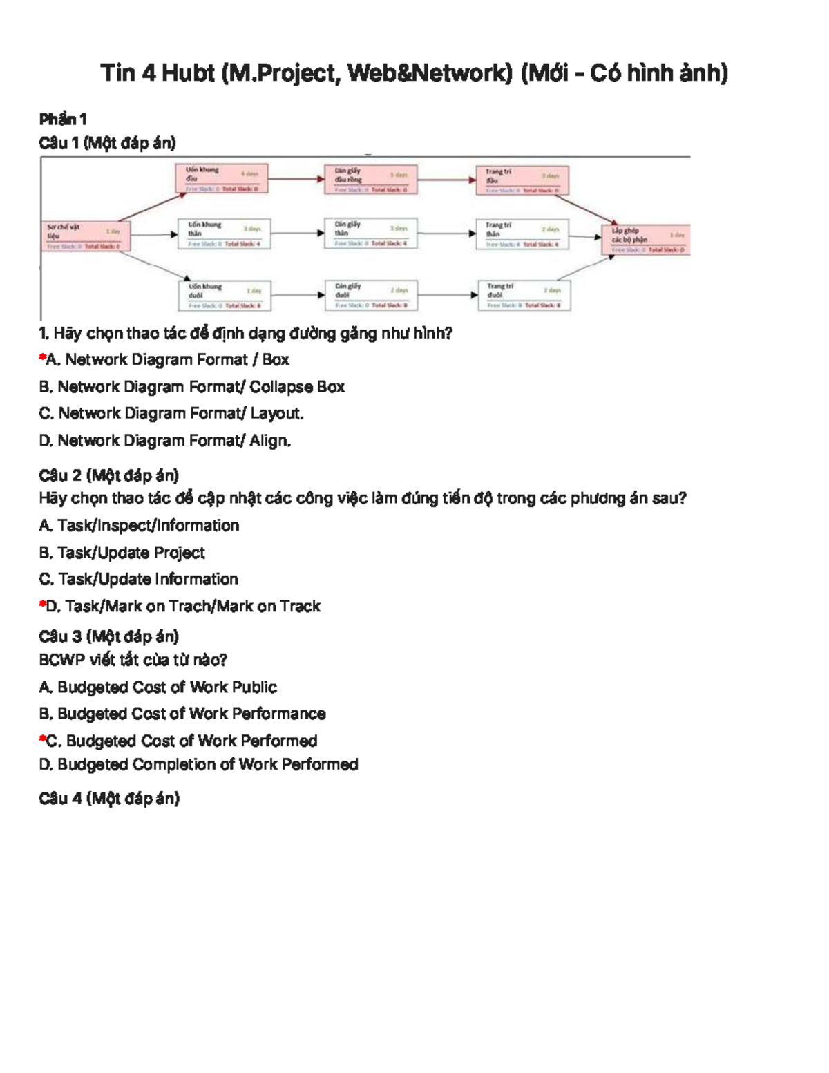 Tin 4 Hubt (M.Project, Web&Network) - Câu Hỏi và Đáp Án Chi Tiết - Studocu