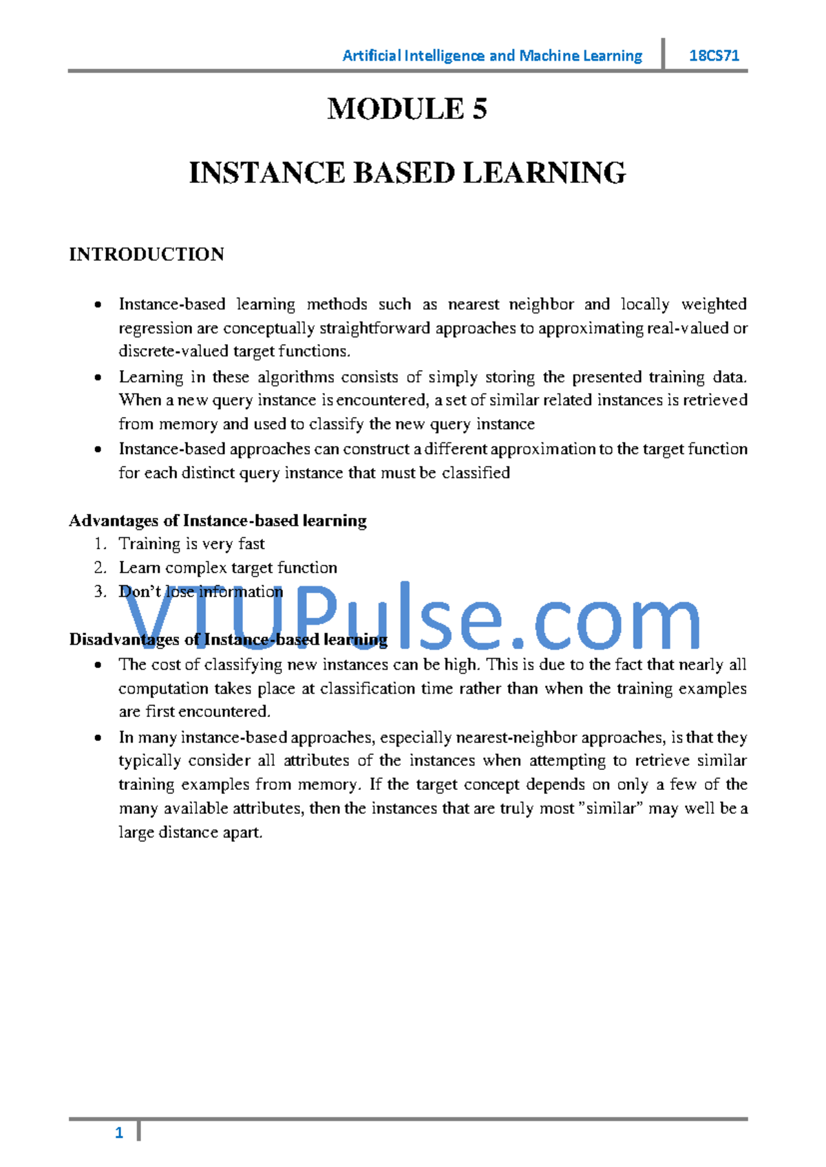 Module 5 VTUPulse - VTUPulse MODULE 5 INSTANCE BASED LEARNING ...