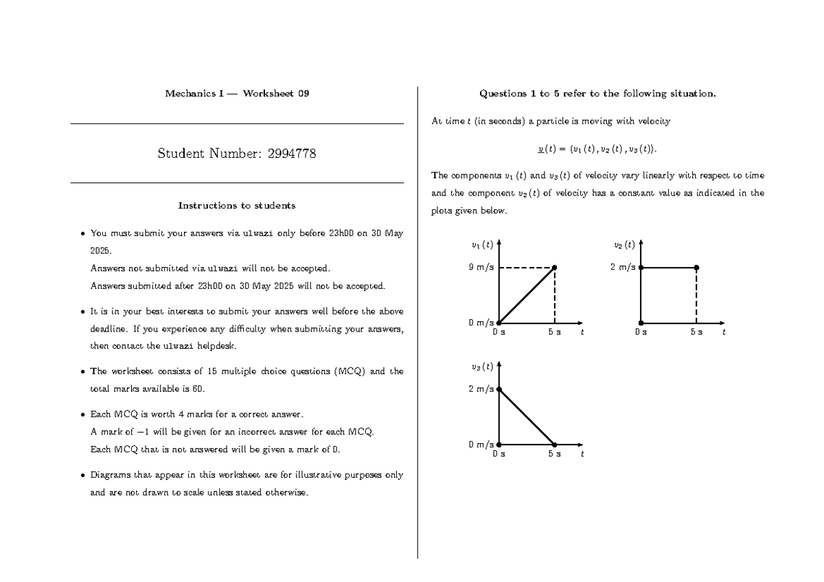 Mechanics I Worksheet 09: Velocity and Acceleration Questions - Studocu