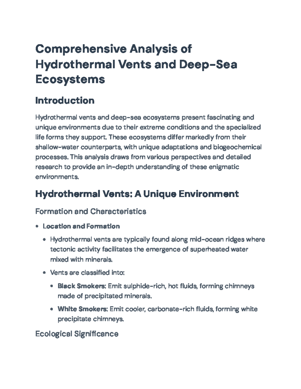 Final Exam Review: Hydrothermal Vents & Deep-Sea Ecosystems Analysis ...