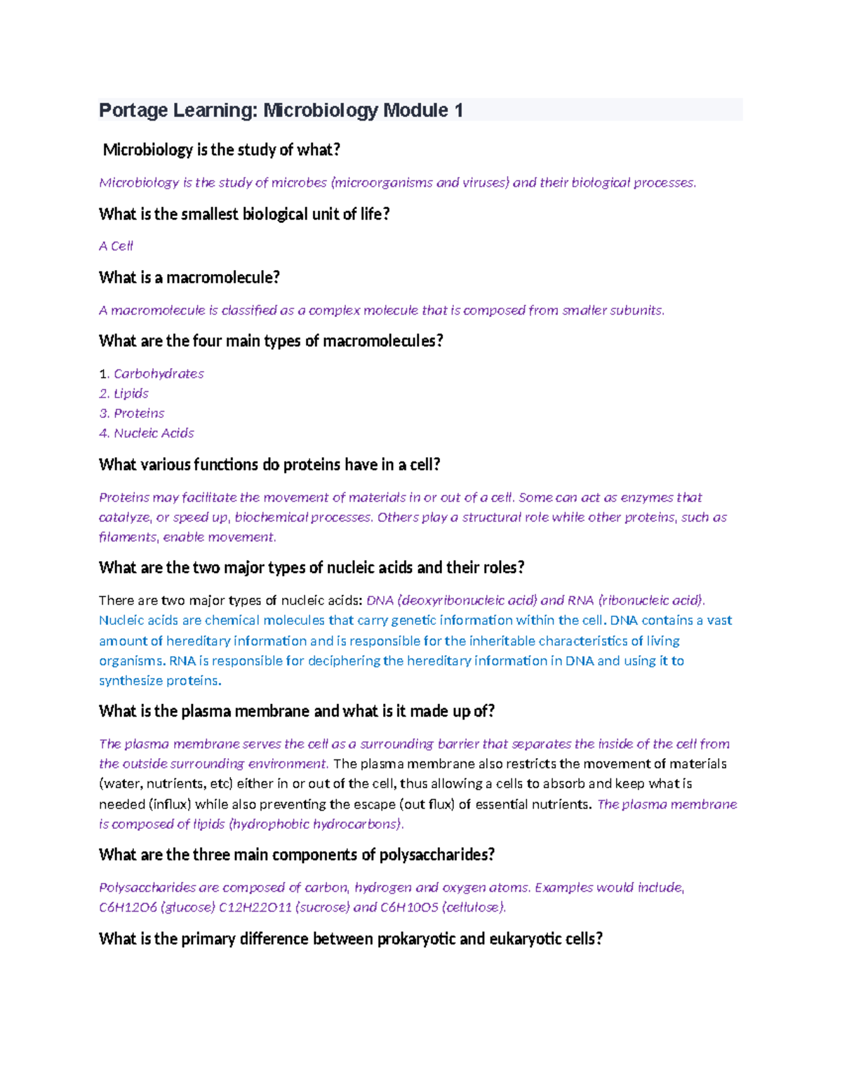 Microbiology BIOD 171 Module 1 Quiz Review and Study Guide - Studocu