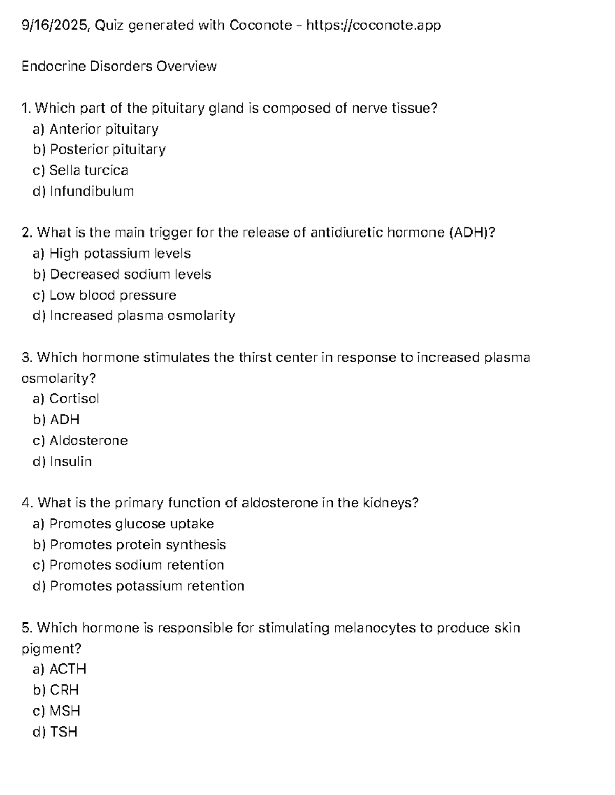 Endocrine Disorders Quiz (Course Code: ED 3) - Studocu