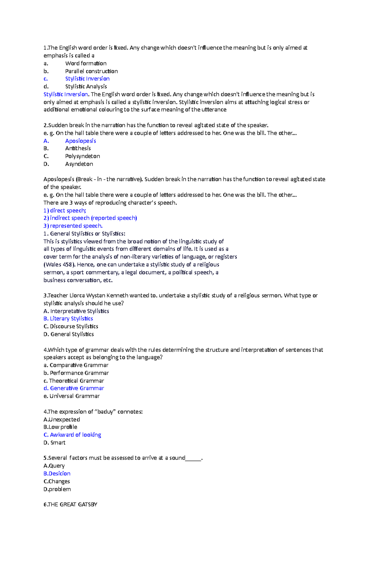 English Major - Stylistics Exam Notes and Language Analysis Techniques ...