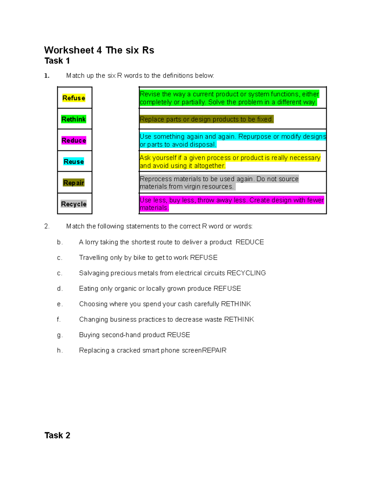 Worksheet 4: Exploring the Six Rs of Sustainability Activities - Studocu