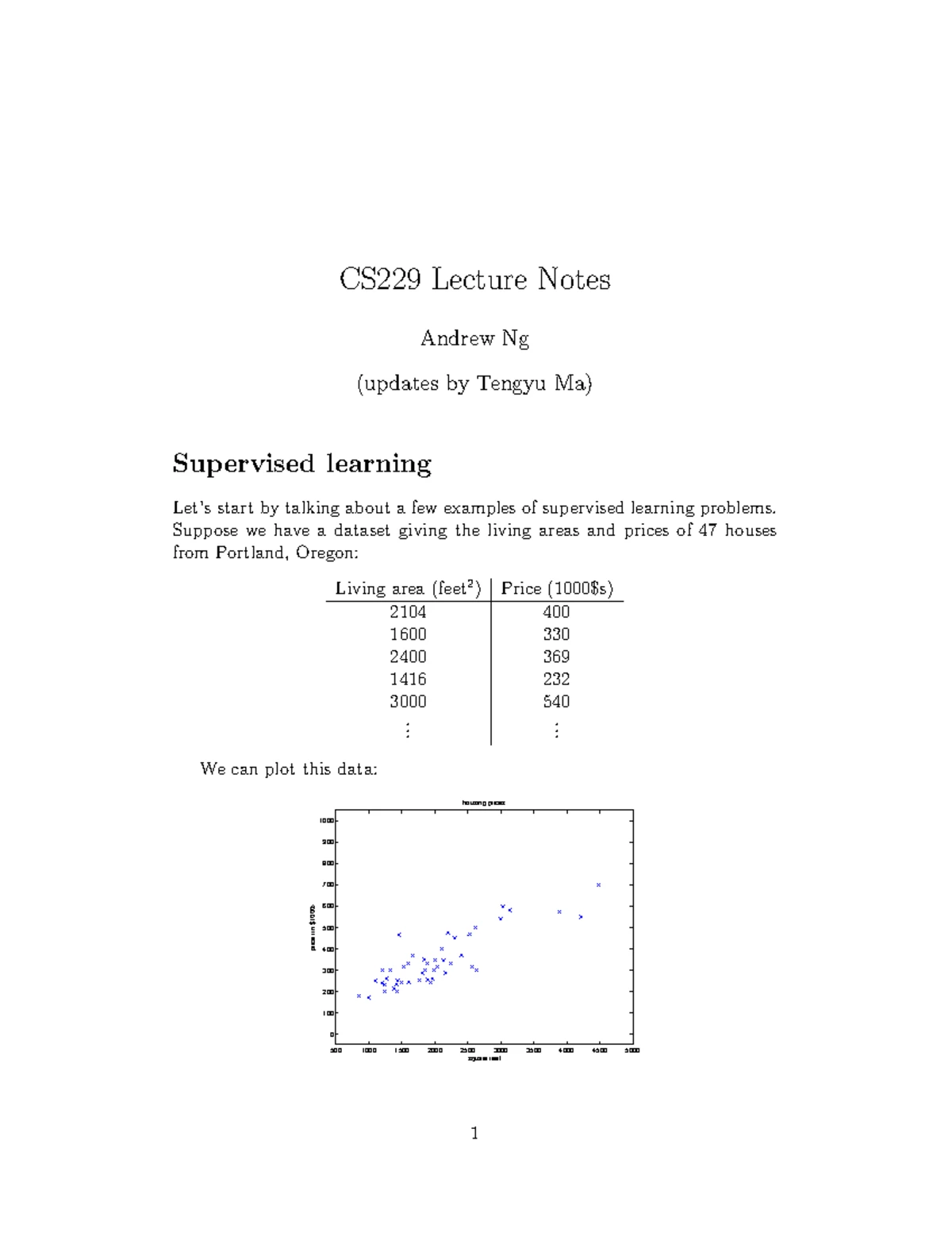 Main notes - CS229 Lecture Notes Andrew Ng and Tengyu Ma June 11, 2023 ...