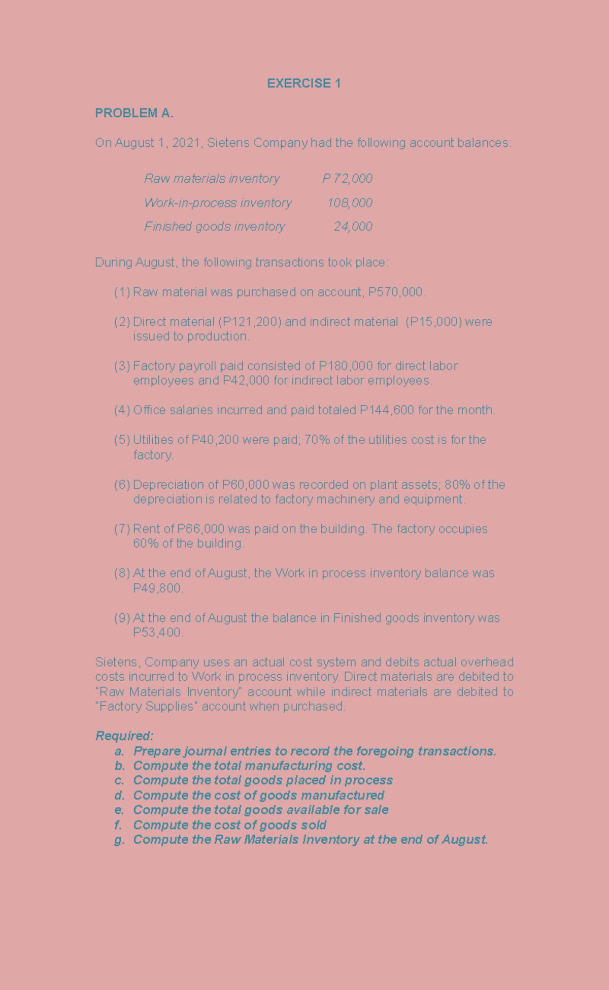 Manufacturing 2021 - Exercise 1: Journal Entries & COGM Calculations ...
