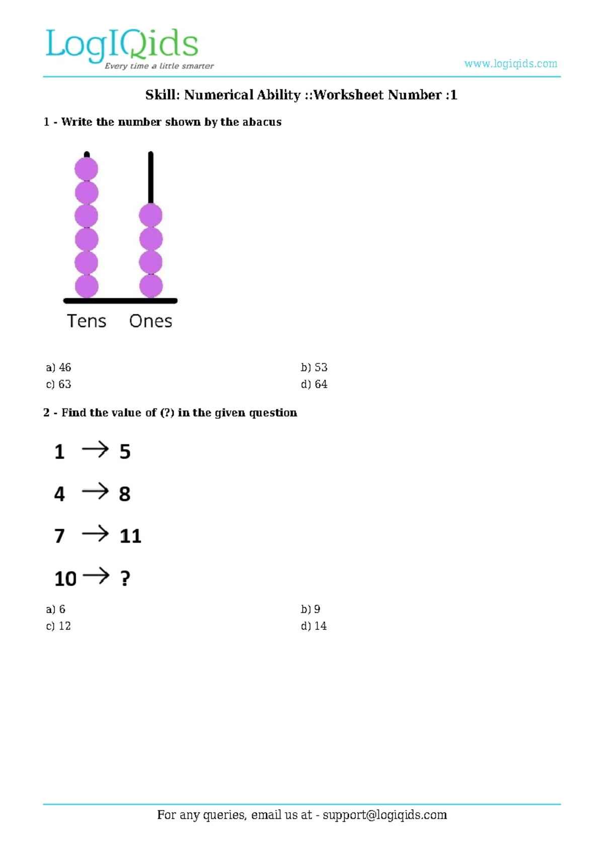 Numerical Ability Worksheet for Class 2 - Worksheet No. 2 - Studocu