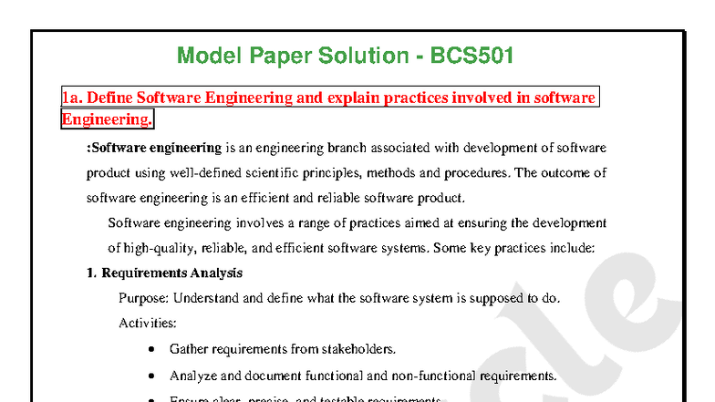 BCS501 Model Paper Solution: Software Engineering Practices Explained ...
