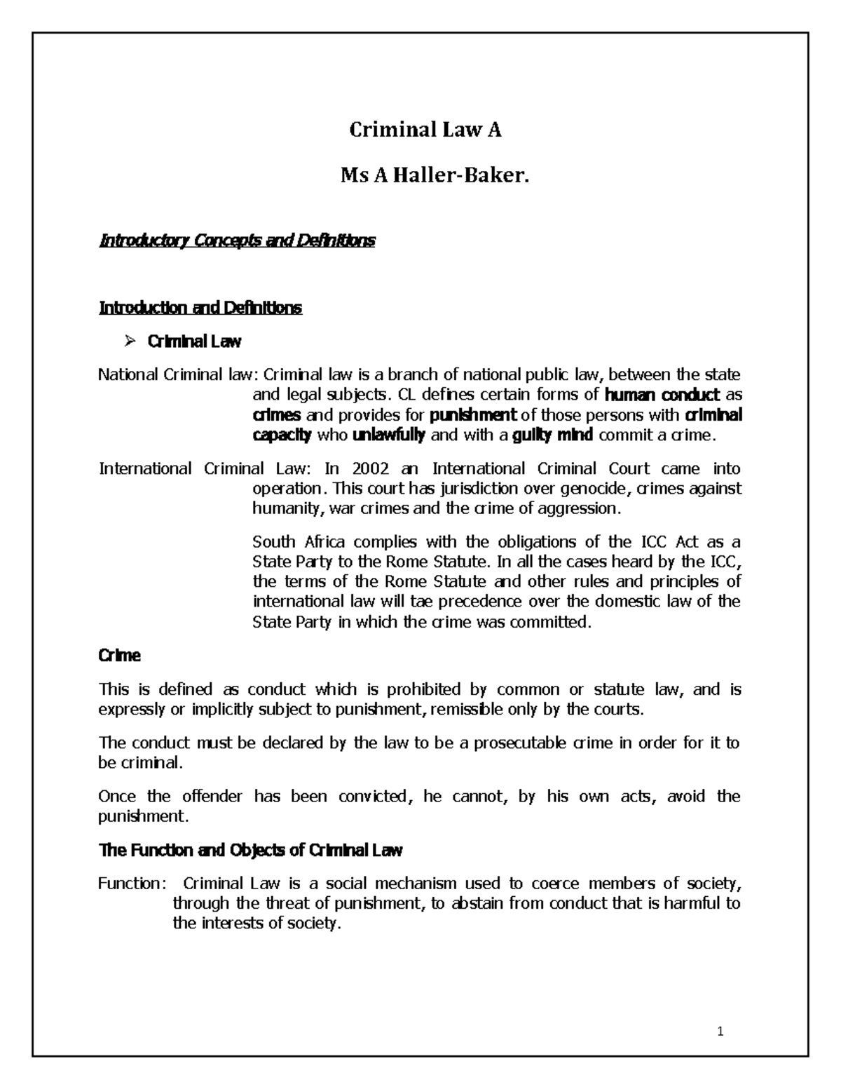 Criminal Law A: Final Exam Study Guide and Key Concepts - Studocu