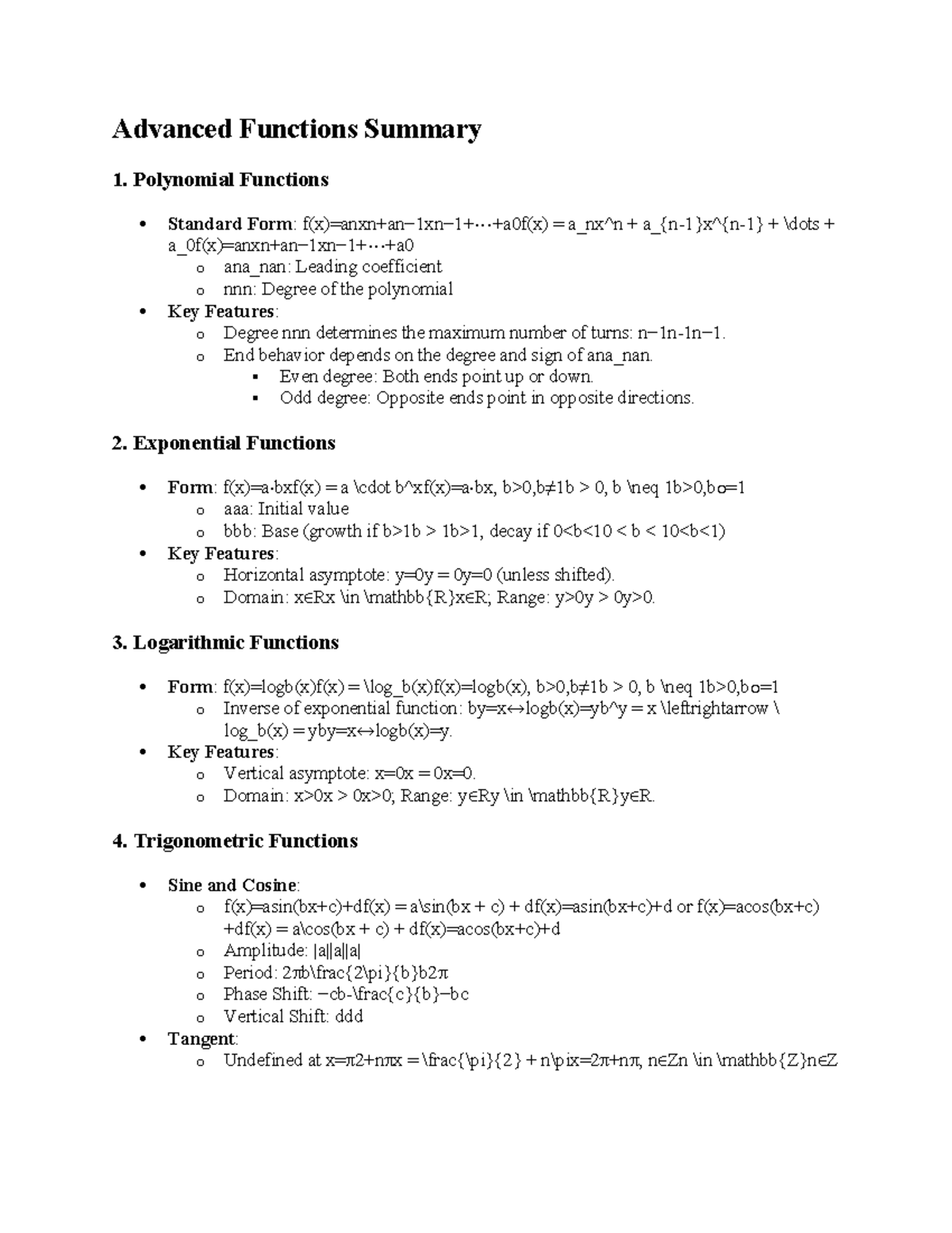 Advanced functions notes - Advanced Functions Summary 1. Polynomial ...
