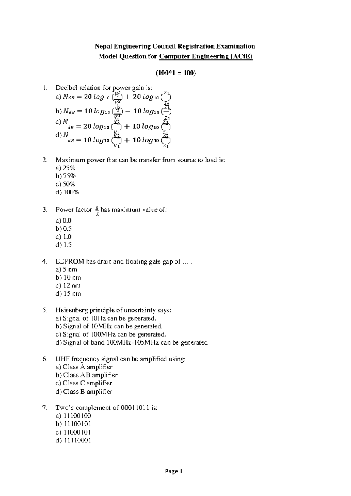 Model Question Paper for Computer Engineering (ACtE) Exam - Studocu