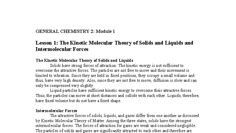 General Chemistry 2: Module 1 - Kinetic Molecular Theory ...