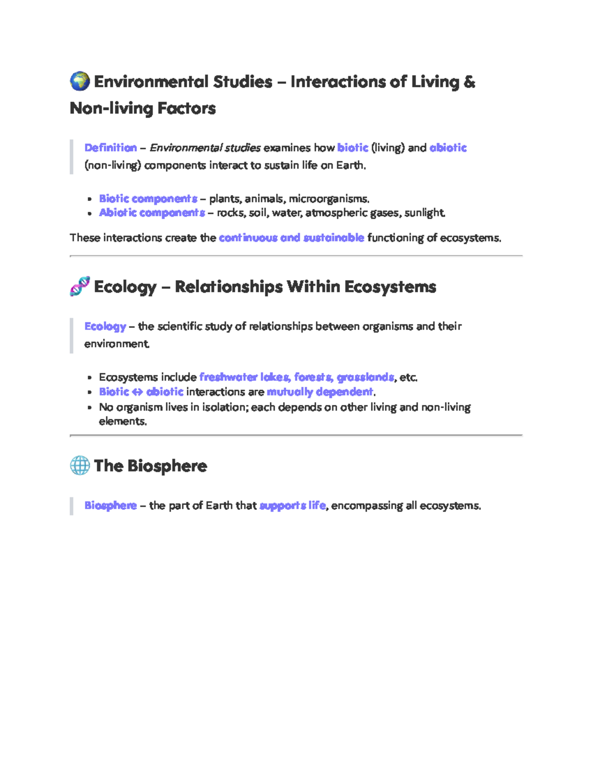 Environmental Studies: Interactions of Biotic and Abiotic Factors - Studocu
