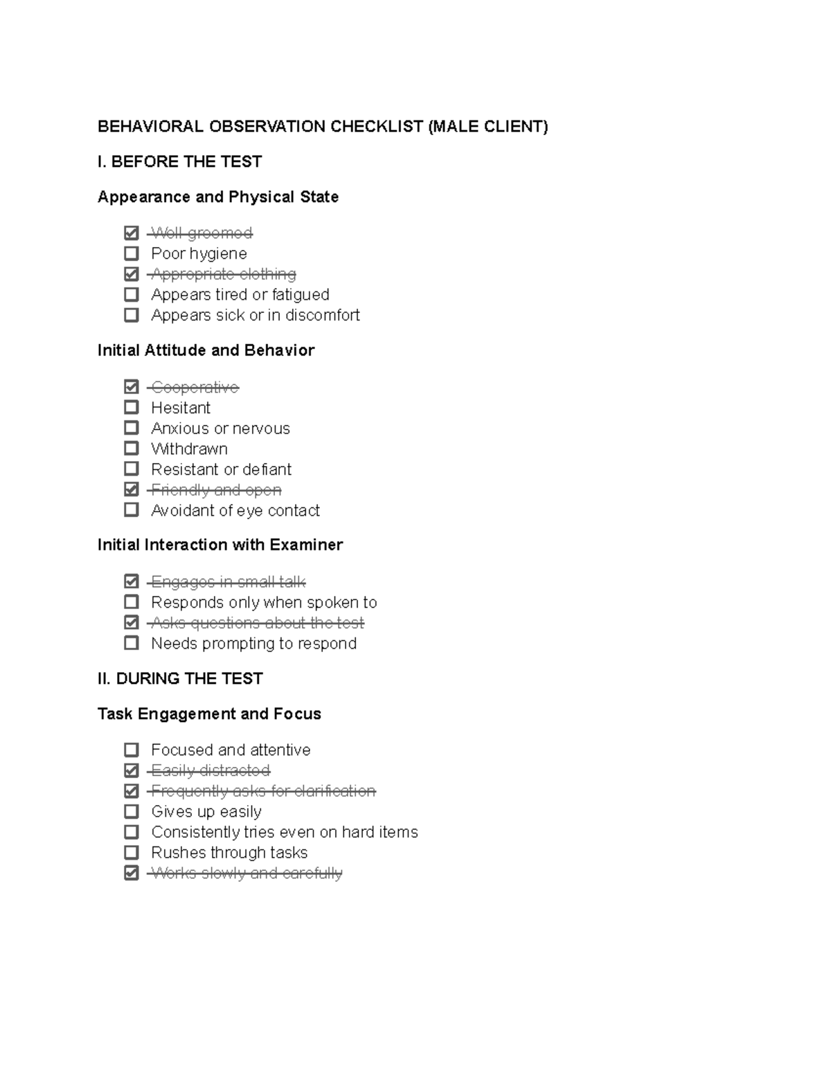 Behavioral Observation Checklist for Male Client and Learning Partner ...