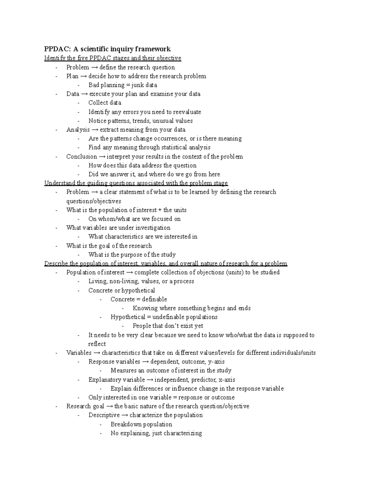 PPDAC Framework: Stages and Objectives in Bio 2244 Notes - Studocu