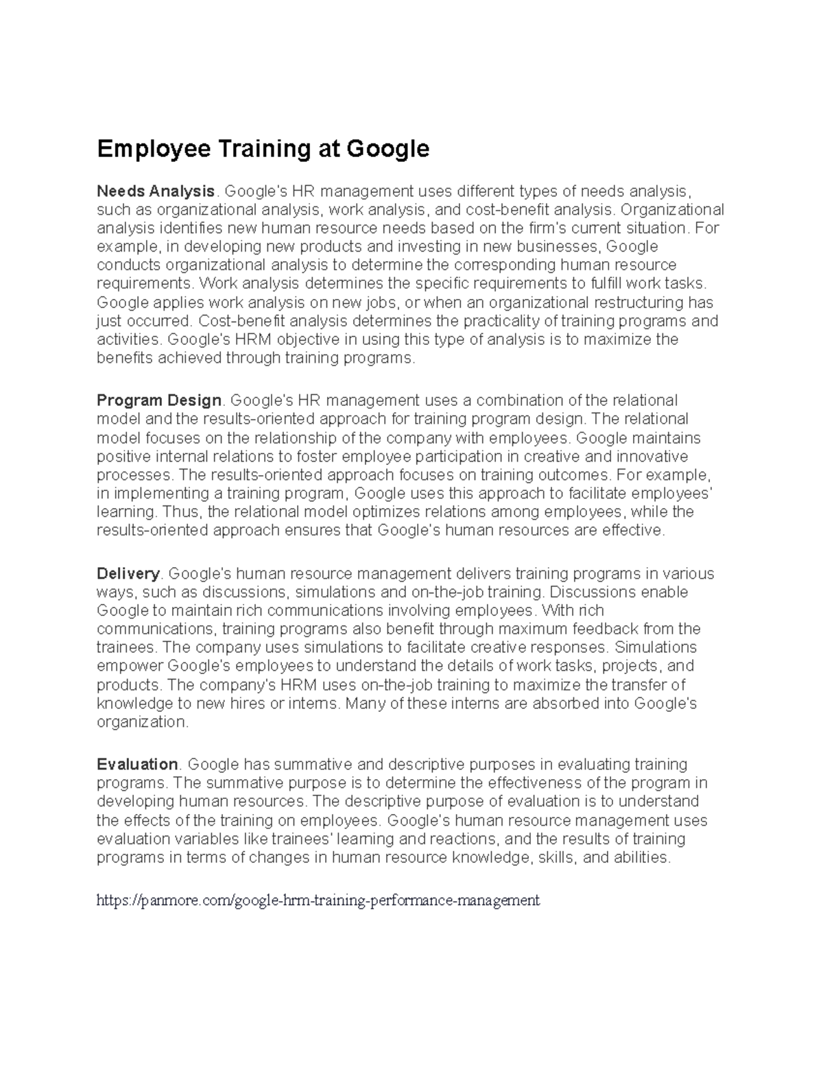 Employee Training at Google - Employee Training at Google Needs ...