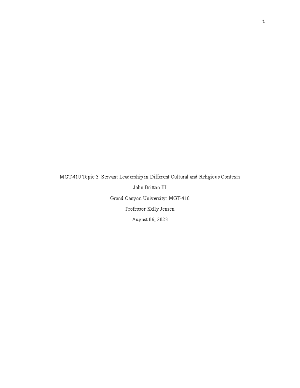 MGT-410 Assignment: Servant Leadership Across Cultures & Religions ...