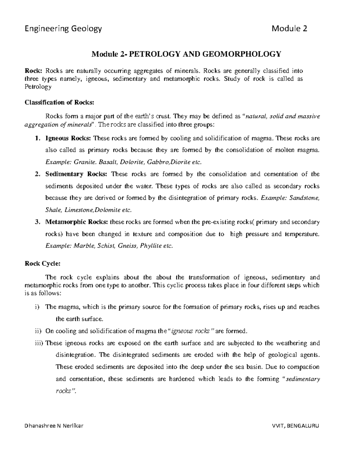 Engg. Geology Module 2: Petrology & Geomorphology Detailed Notes - Studocu