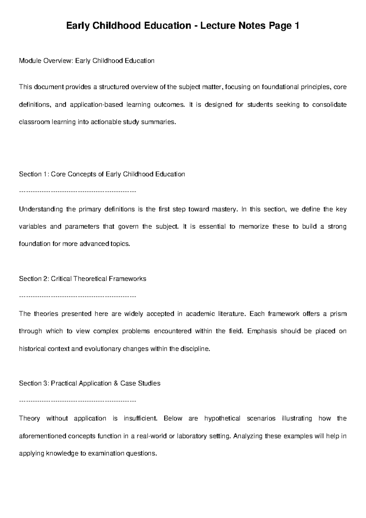 Early Childhood Education Lecture Notes: Core Concepts & Theories - Studocu