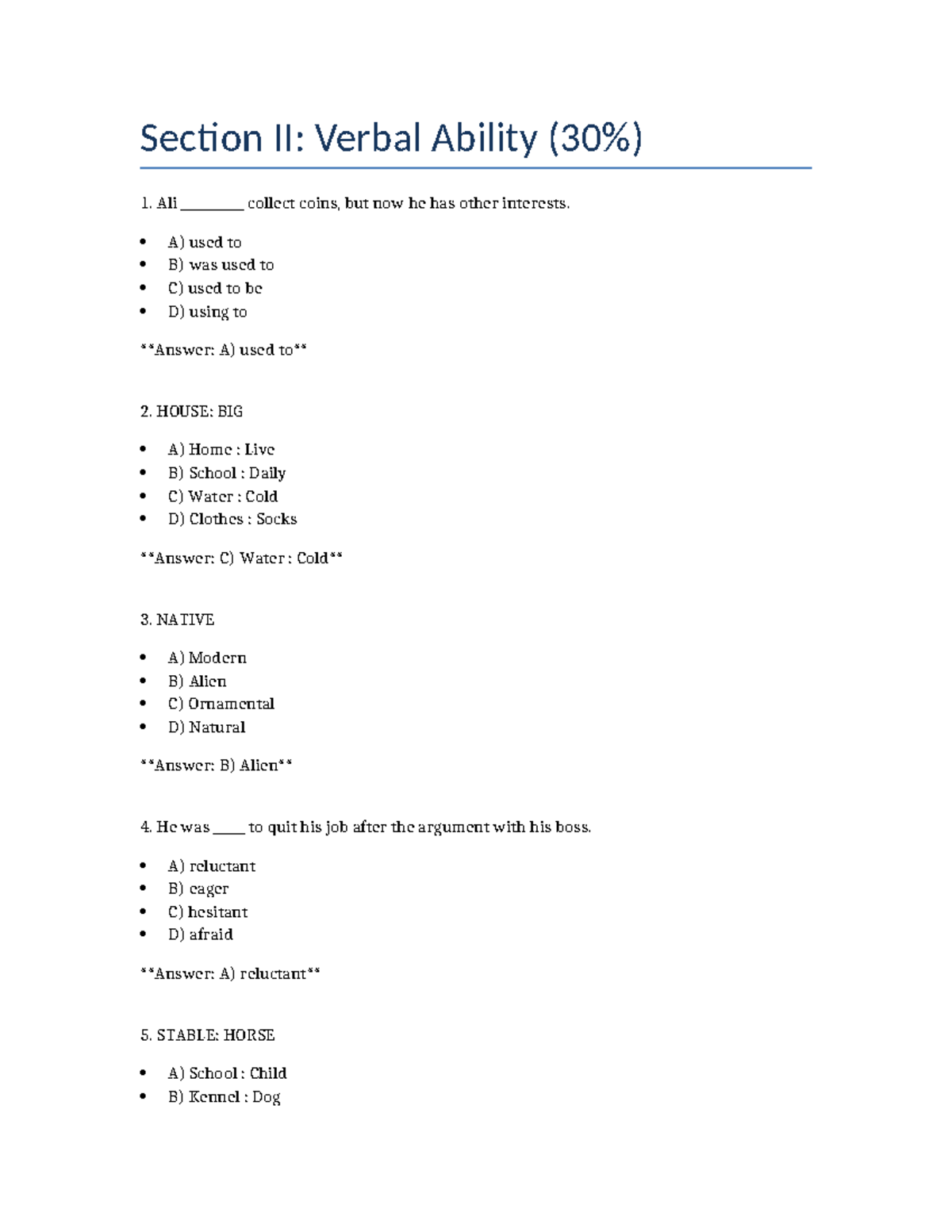 Verbal Ability MCQs Practice Set for Test Prep – 100 Questions - Studocu