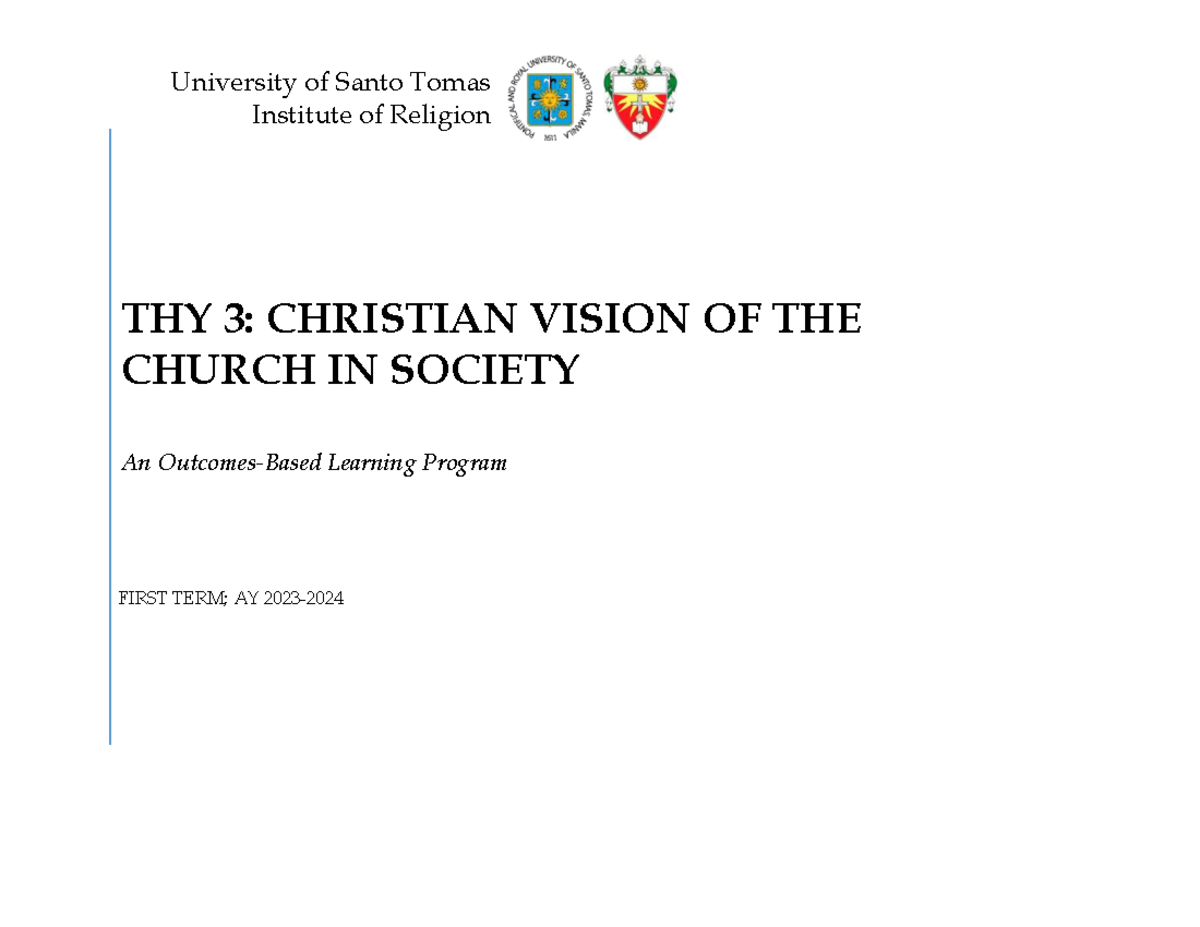 Course Plan for THY 3: Christian Vision of the Church in Society (AY ...