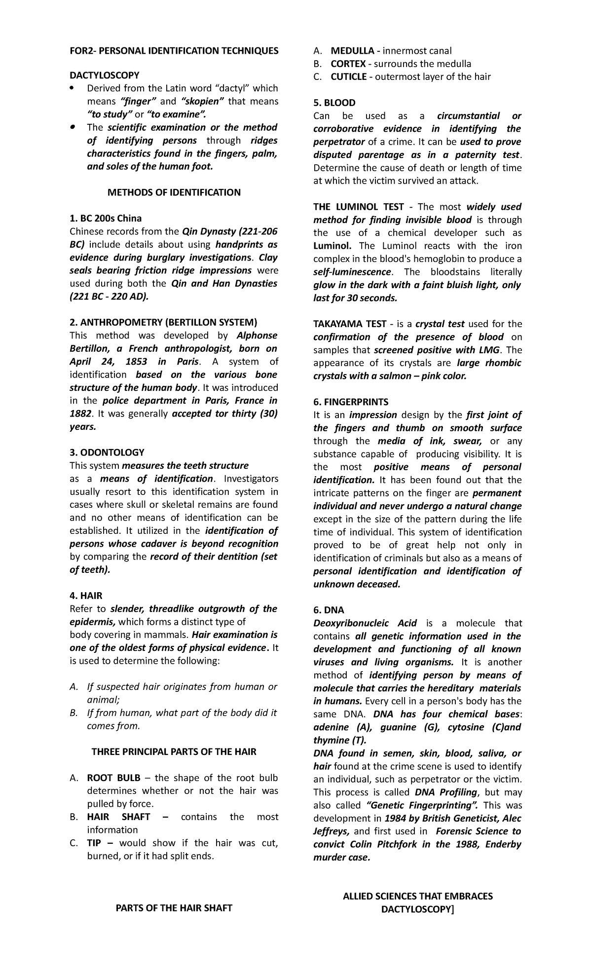 FOR21 - Personal Identification Techniques - FOR2- PERSONAL ...