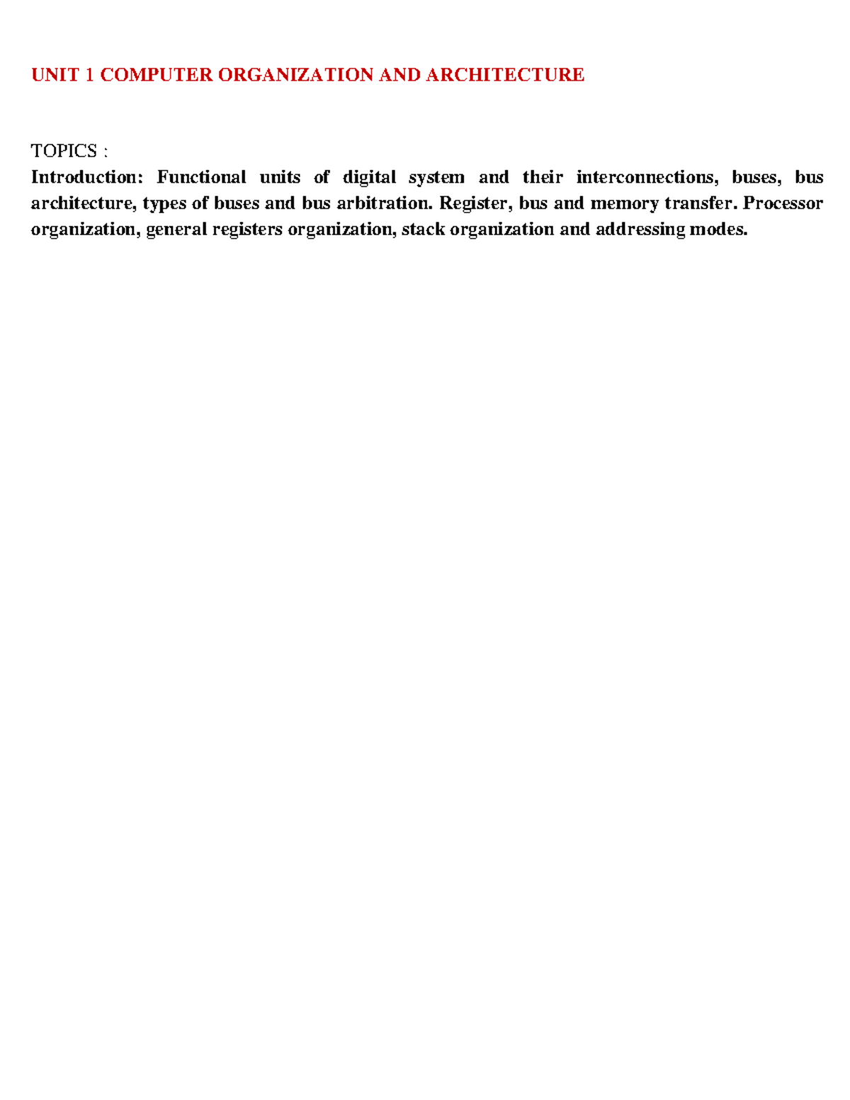 CO UNIT 1: Computer Organization & Architecture Overview - Studocu